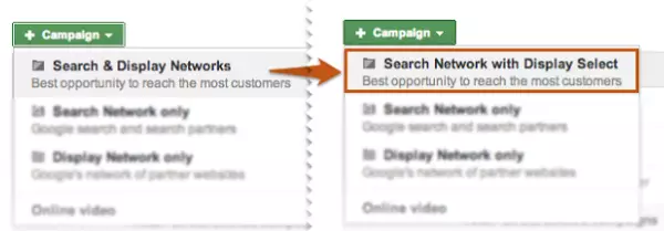 google adwords soek en vertoon veldtog tipe