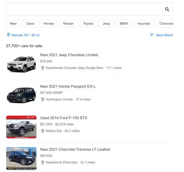 Resultados de búsqueda de inventario de concesionarios de automóviles locales de Google 8936_1