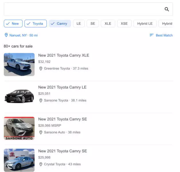 Resultados de búsqueda de inventario de concesionarios de automóviles locales de Google 8936_2
