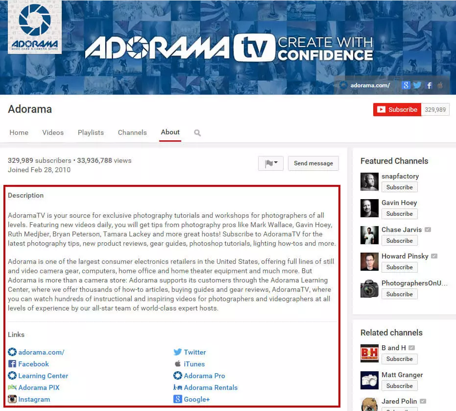 Adorama YouTube قانىلى SEO