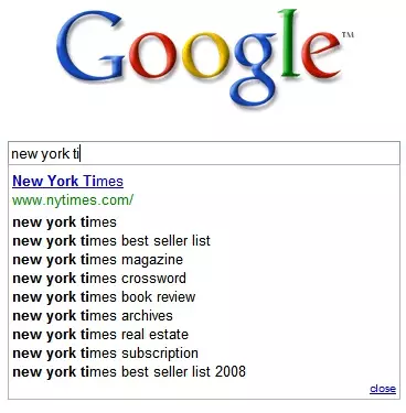 New York Times op Google Zoeken Suggest