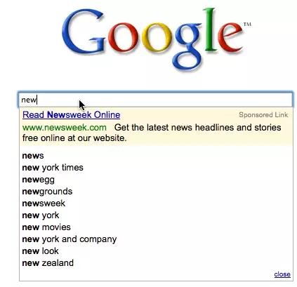 Newsweek-advertentie in Google Zoeken Suggest