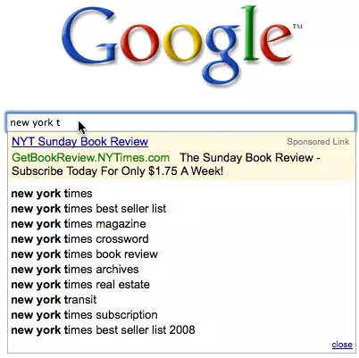 New York Times Annons i Google Sök Förslag