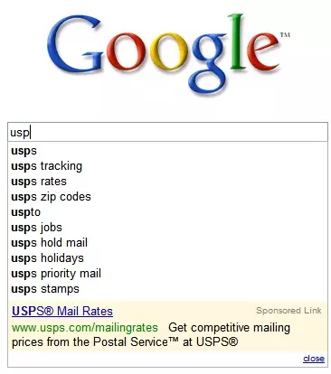 US Postal Service Ad in Google Search Suggest