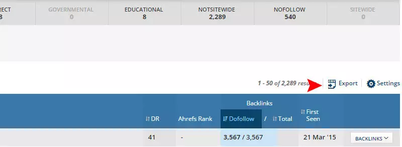 සබැඳි ගොඩනැගීමේ විශ්ලේෂණය සඳහා Ahrefs අපනයන තරඟකරු බැක්ලින්ක්