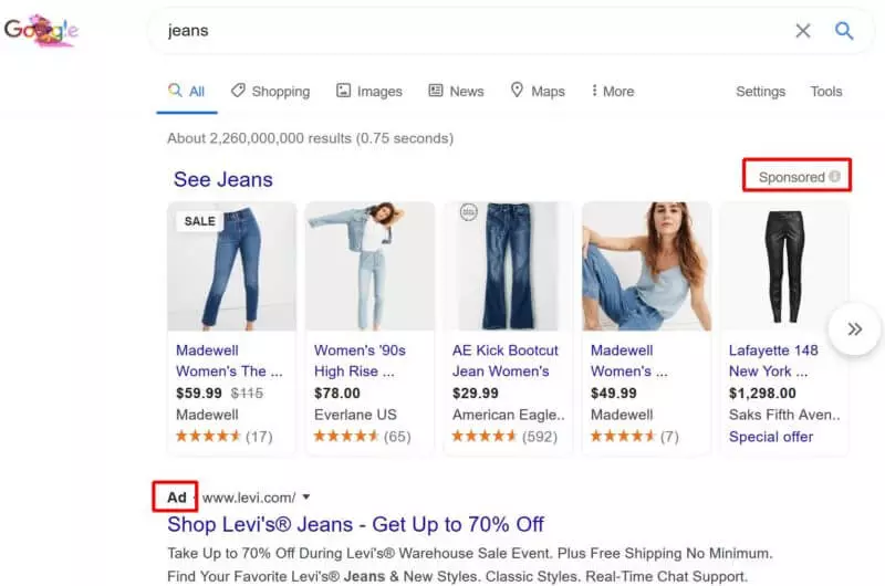 Google streamlinéiert 'Ad' Label fir Shopping Annoncen 9395_2