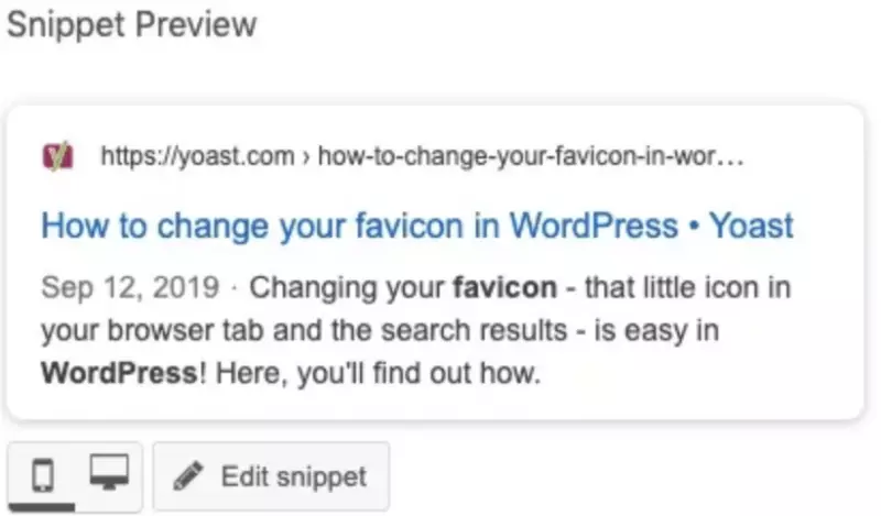 Yoast 12.1 afegeix favicons personalitzats a la vista prèvia del fragment mòbil 9421_1