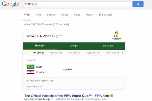 Resultados de pesquisa da Copa do Mundo do Google